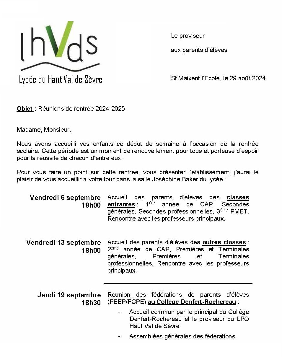 Réunion parents/profs de rentrée